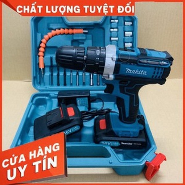 Máy khoan pin 36V Makita 3 chức năng có búa - Tặng kèm 24 chi tiết gồm các mũi khoan